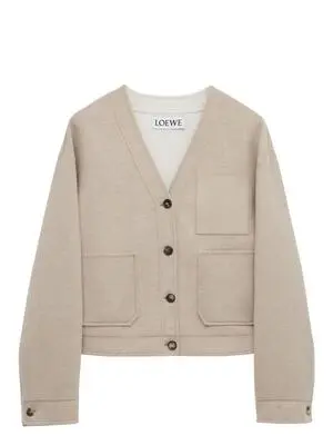 Loewe Loewe Long Sleeve V-Neck Knit Cardigan With Button Closure And Patch Pockets Nude