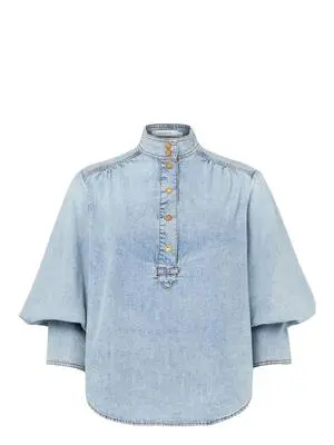 Zimmermann Mandarin Collar Denim Blouse - Blue