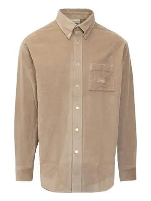 Drole De Monsieur Drôle De La Chemise Logo Embroidered Corduroy Shirt - Nude