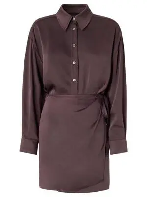 Pinko Wrap-style Long-sleeve Shirt Dress - Brown