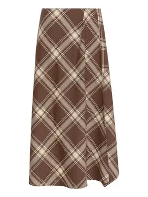 Max Mara Wool Twill Plaid Skirt - Brown