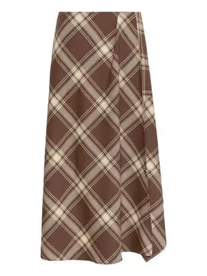 MAX MARA Wool Twill Plaid Midi Skirt