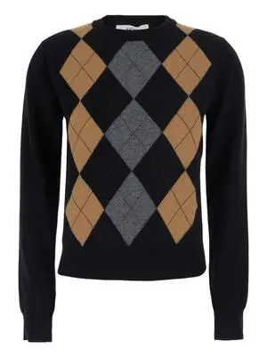 JUCCA Argyle Crew Neck Knitted Sweater - Black