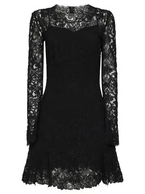 Ermanno Scervino Lace-overlay Long-sleeve Mini Dress - Black
