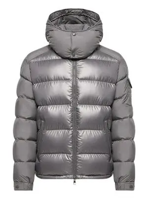 Moncler Maya Hooded Cropped Down Jacket Light Gray
