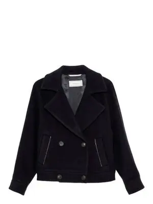 Peserico Double-breasted Wool Coat - Black