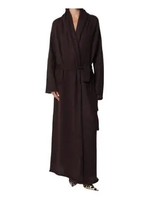 Andamane Vika Maxi Cardigan With Shawl Lapels And Hood - Dark Brown
