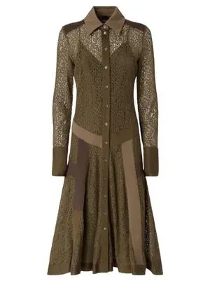 Pinko Lace-panelled Midi Shirt Dress - Brown