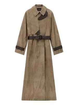 EMPORIO ARMANI Belted Suede Trench Coat