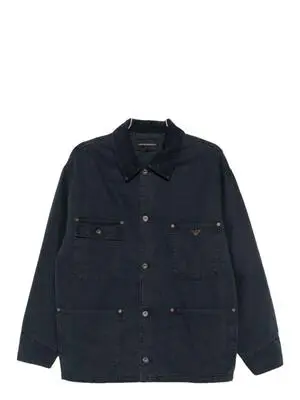 Emporio Armani Corduroy-collar Logo-plaque Jacket - Blue