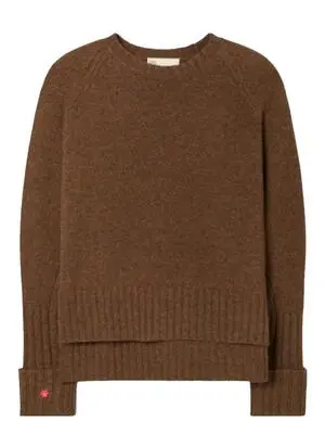 Tory Burch Ribbed Cuff Wool Sweater - Dark Roast