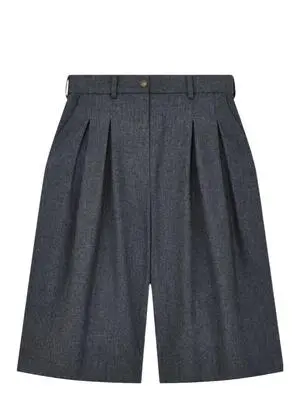 Emporio Armani Wool Flannel Pleated Bermuda Shorts - Grey