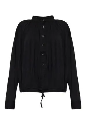 Dries Van Noten Loose Cotton Button-up Blouse With Pleating - Black
