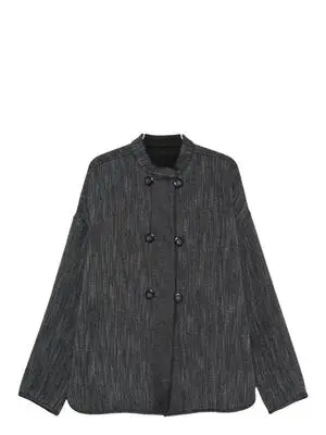 Emporio Armani Double-breasted Herringbone Jacket - Blue