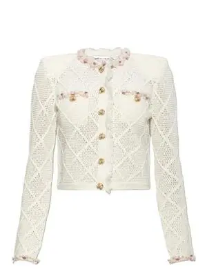 SELF-PORTRAIT Fringe Knit Cardigan - Cream