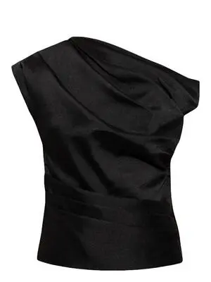 SELF-PORTRAIT Taffeta Draped Top - Black