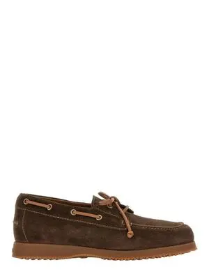 Hogan Suede Boat Loafers With Leather Laces - Brown