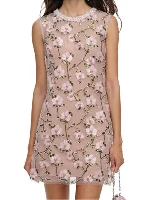 SELF-PORTRAIT Floral Sequin Embellished Mini Dress - Pink
