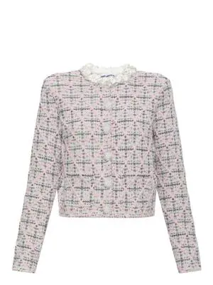 SELF-PORTRAIT Pink Check Knit Cardigan