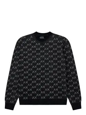 Armani Exchange All-over Jacquard Crew Neck Long Sleeve Sweater - Black