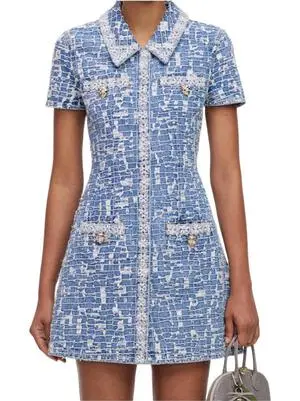 SELF-PORTRAIT Sequin-embellished Collared Mini Dress - Blue