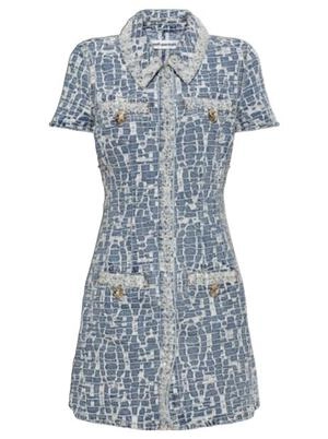 SELF-PORTRAIT Sequin-embellished Collared Denim Mini Dress - Blue