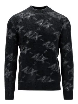 Armani Exchange Armani Exchange Houndstooth Patterned Crew Neck Knit Top Black