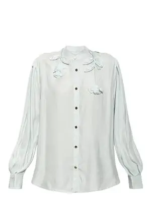 SELF-PORTRAIT Floral-embellished Shirt - Light Blue