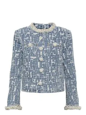 SELF-PORTRAIT Blue Textured Denim Jacket