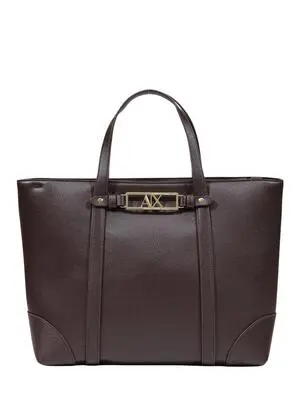 Armani Exchange Tote Bag With Dual Handles And A Metal Logo Plaque - Black