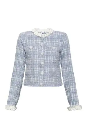 SELF-PORTRAIT Check Knit Beaded Jacket - Blue