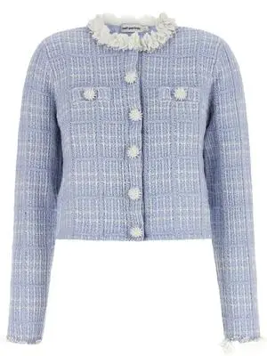 SELF-PORTRAIT Self-Portrait Check Cropped Knitted Jacket