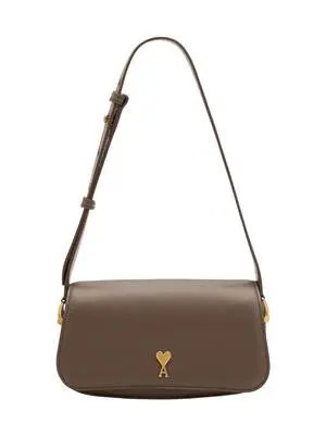 AMI Paris De Coeur Logo Detailed Crossbody Bag - Truffle