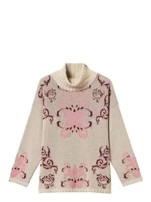 TWINSET Jacquard Wool-blend Knit Sweater With High Neck And Long Sleeves - Nude