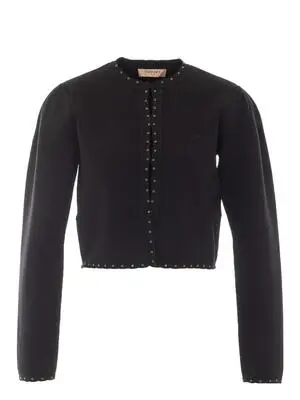 TWINSET Embellished Ribbed Knit Cardigan - Black