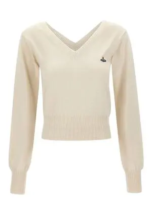 VIVIENNE WESTWOOD Beatrice Cropped V-neck Sweater - Cream