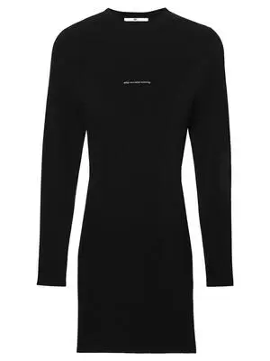 Alexander Wang Jacquard Logo Long Sleeve Crew Neck Dress - Black