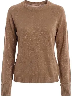 TWINSET Ribbed-knit Crew-neck Top - Brown