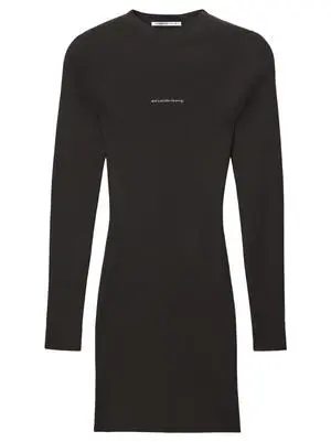 Alexander Wang Logo-print Ribbed-knit Mini Dress - Black