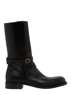 THE ROW Round Toe Buckled Ankle Boots - Black