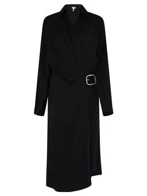 Loewe Long-sleeved Lapel Dress With Buckle Detail - Black