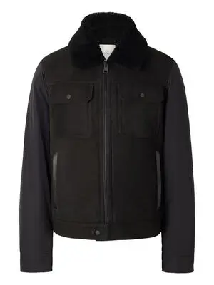 Moncler Moncler Zerique Shearling-Trimmed Leather Jacket Black
