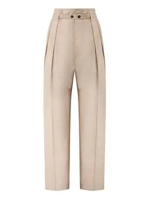 Bottega Veneta High-waisted Pleated Trousers With Decorative Belt - Nude