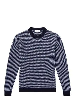 LARDINI Striped Wool And Cashmere-blend Sweater - Navy