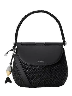Loewe Pescador Handbag In Raffia And Leather - Black