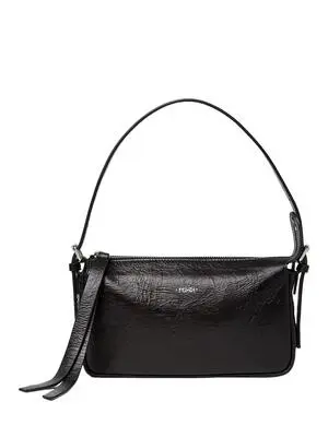 Fendi Zip Top Small Vintageeffect Leather Shoulder Bag - Black