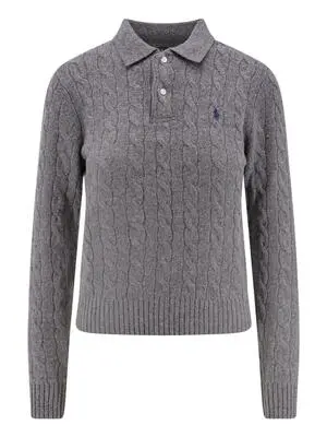 Polo Ralph Lauren Braided Knit Wool And Cashmere Polo Shirt - Grey
