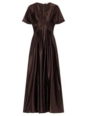 JOSEPH Nova Gathered Linen And Silk-blend Maxi Dress - Brown