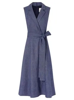 Carolina Herrera Belted Linen, Wool, Cashmere And Silk-blend Midi Dress - Blue