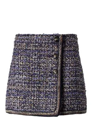 Etro Wrap Button Tweed Mini Skirt - Blue